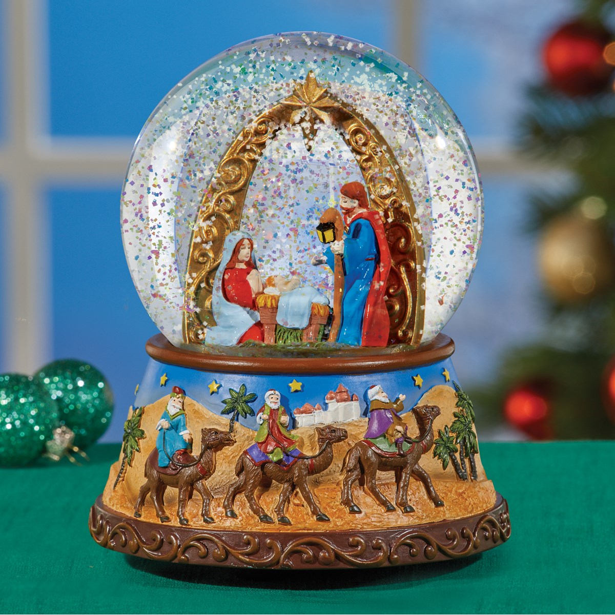 Hand-Painted Three Kings Nativity Musical Snow Globe | Collections Etc.