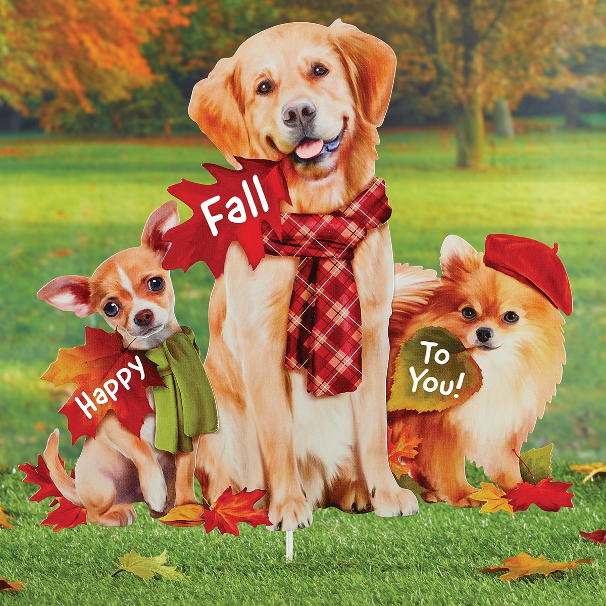 Happy Fall Realistic Dogs Outdoor Garden Stake | Collections Etc.