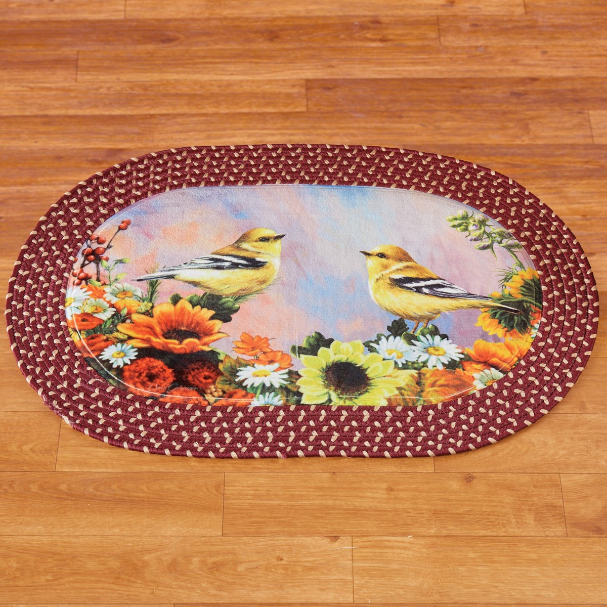 Autumn Floral Bouquet and Birds Braided Accent Rug | Collections Etc.