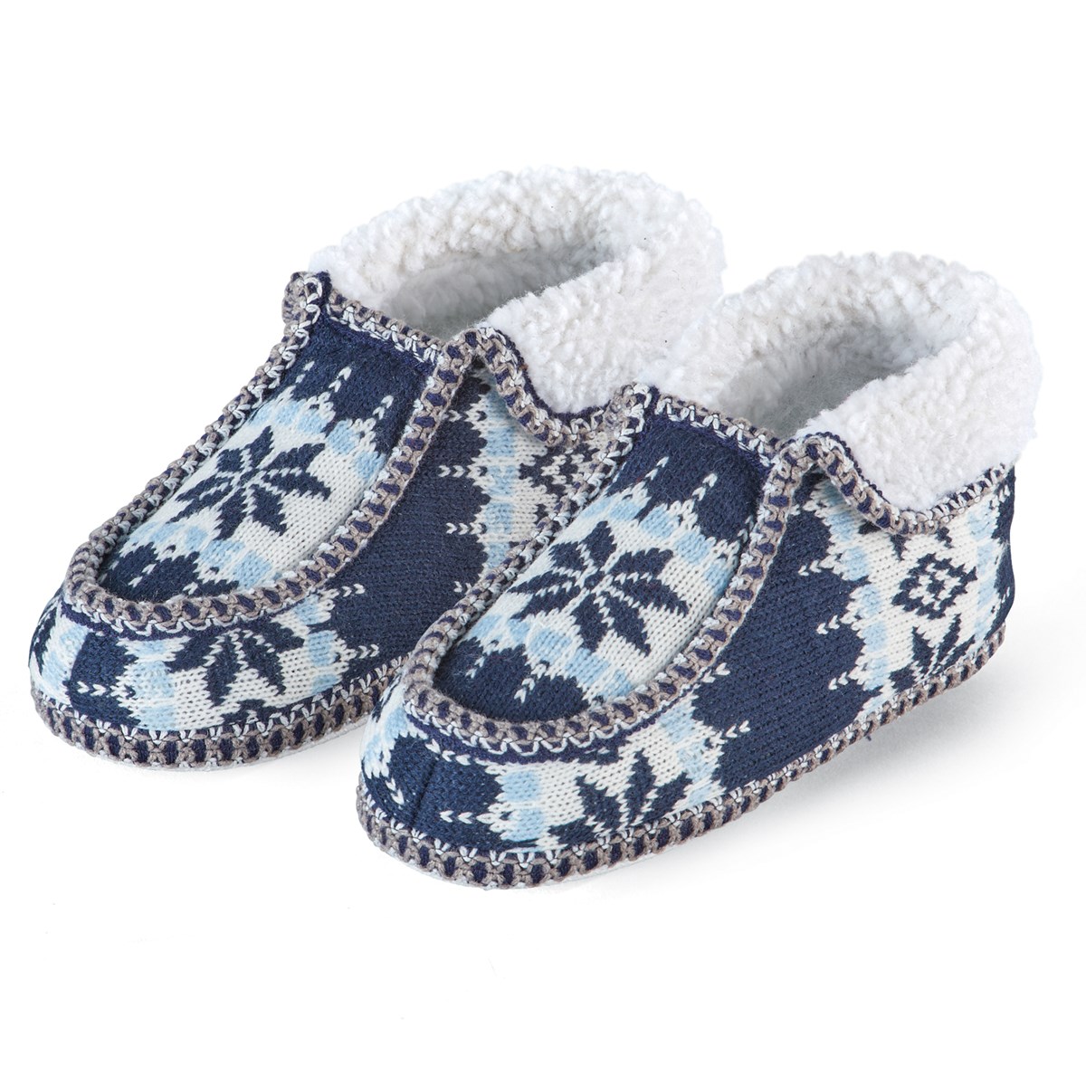Knitted Nordic Snowflake Plush Fleece Lined Slippers | Collections Etc.