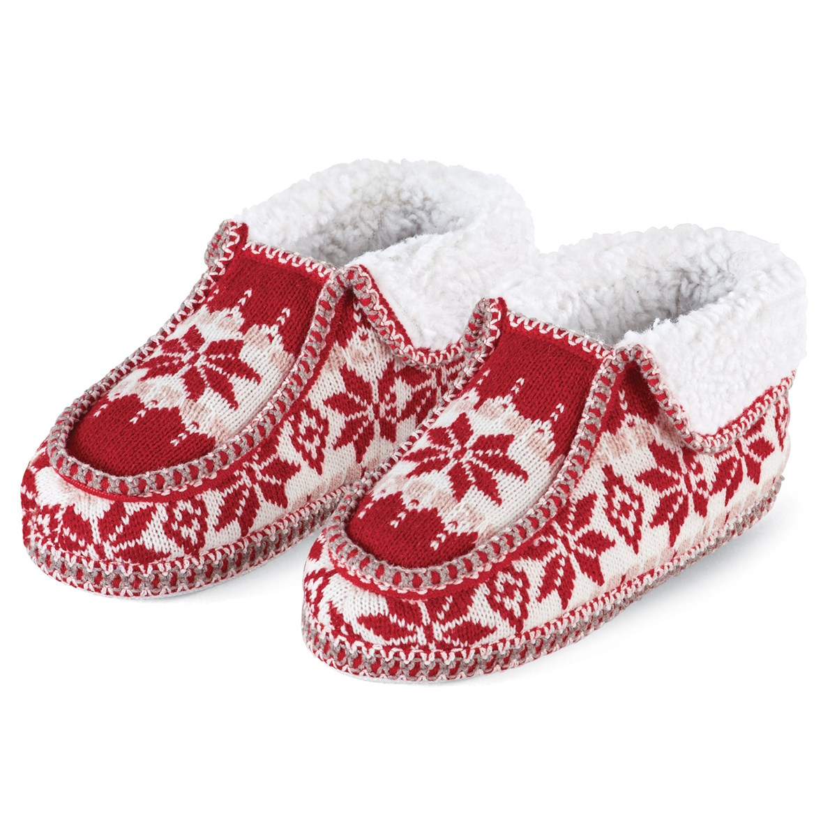 Knitted Nordic Snowflake Plush Fleece Lined Slippers | Collections Etc.