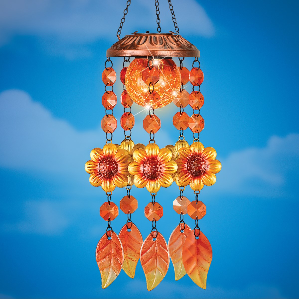 Solar Powered Faux-Crystal Sunflower and Bead Garden Mobile ...