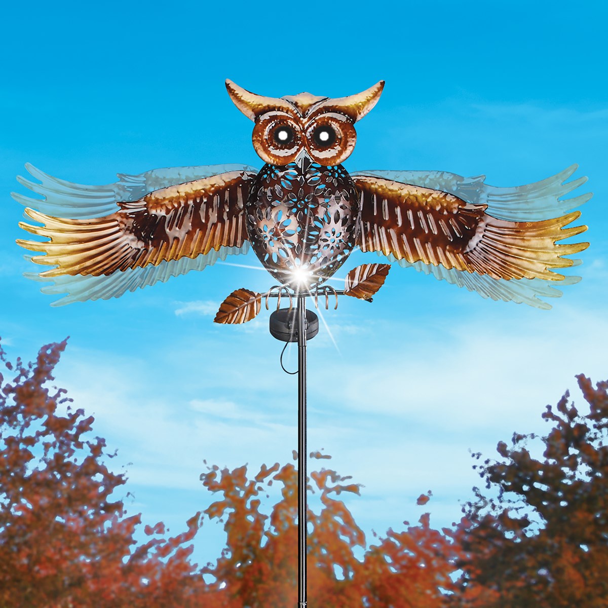 Solar Powered Metal Flying Owl Garden Stake | Collections Etc.