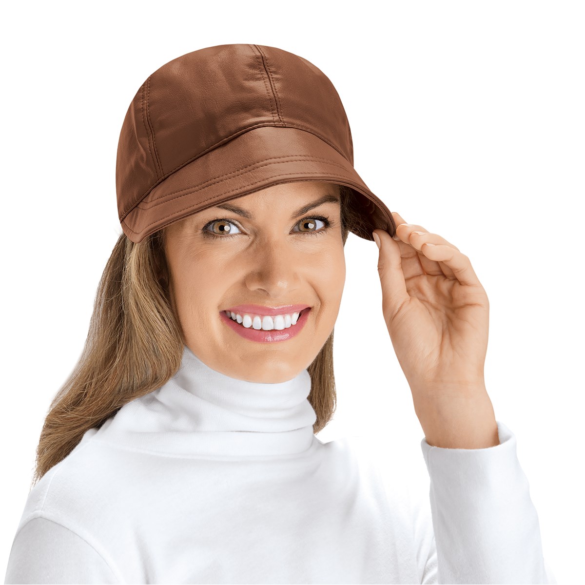 Adjustable Drawstring Stylish Faux Leather Cap | Collections Etc.