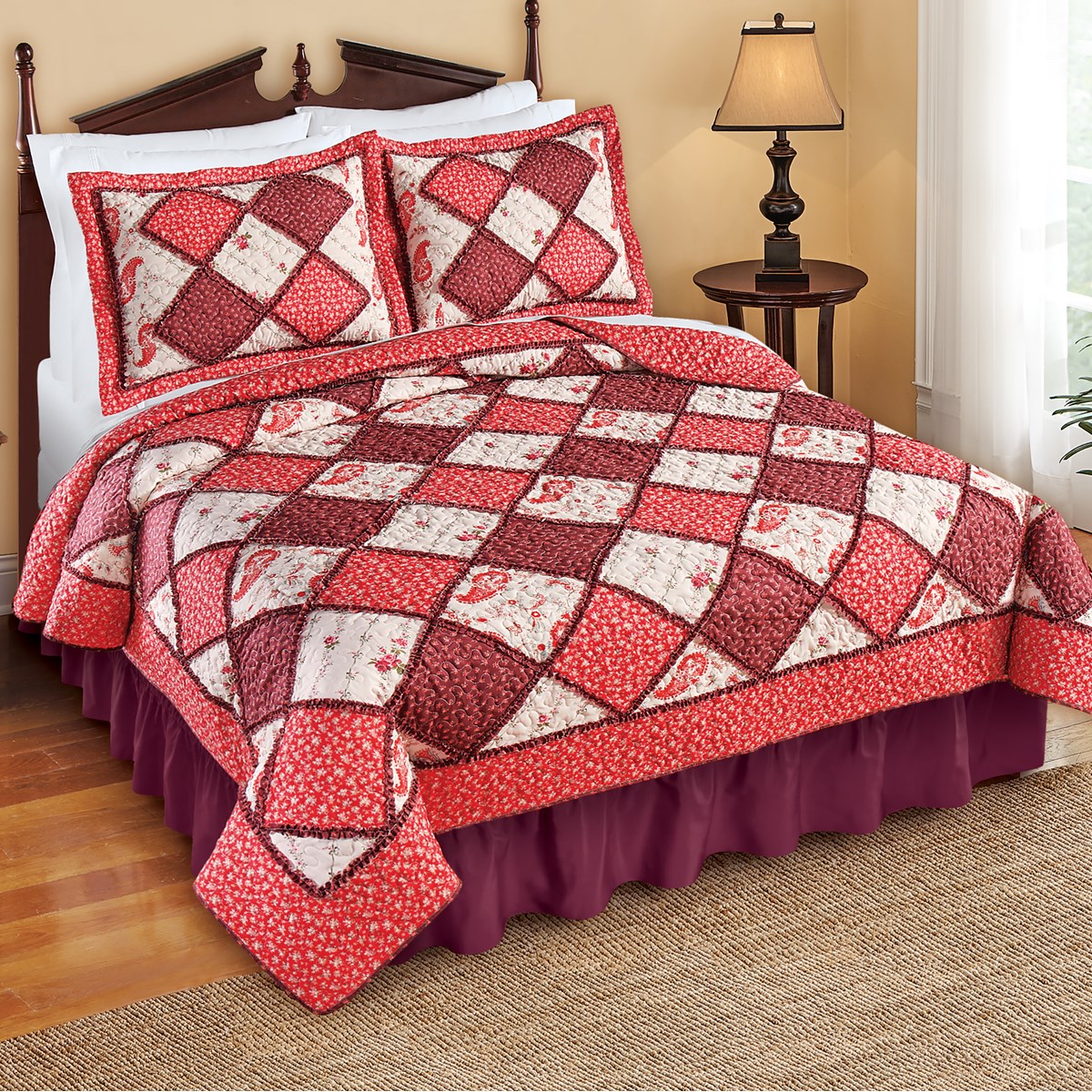 Red Floral and Paisley Patchwork Quilt | Collections Etc.