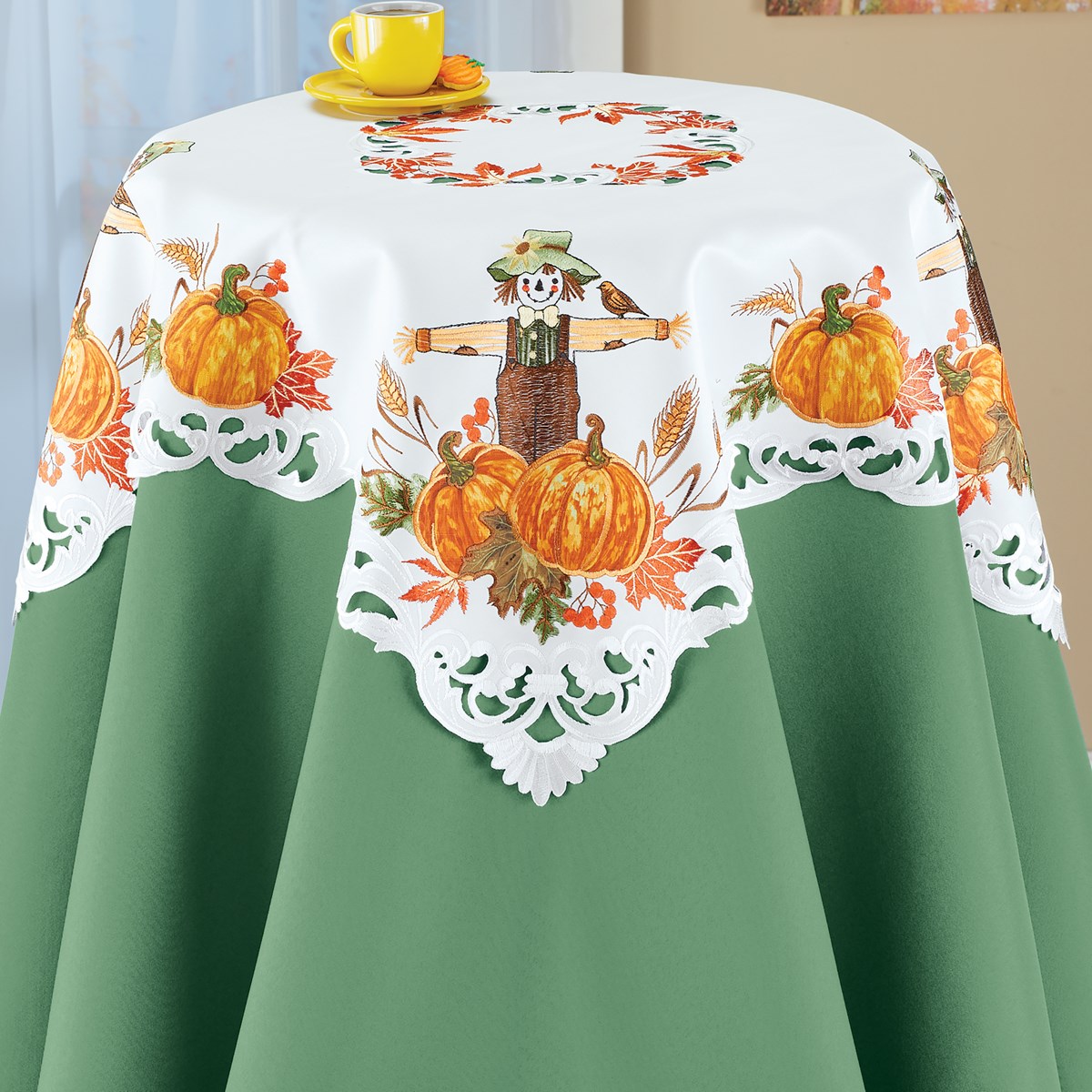 Embroidered Harvest Scarecrow Pumpkin Table Linens | Collections Etc.