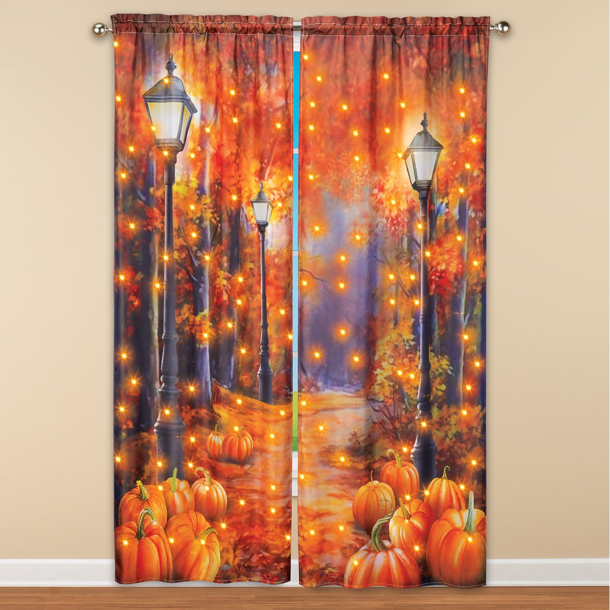 LED Lighted Fall Pumpkin Harvest Scene Drapes | Collections Etc.