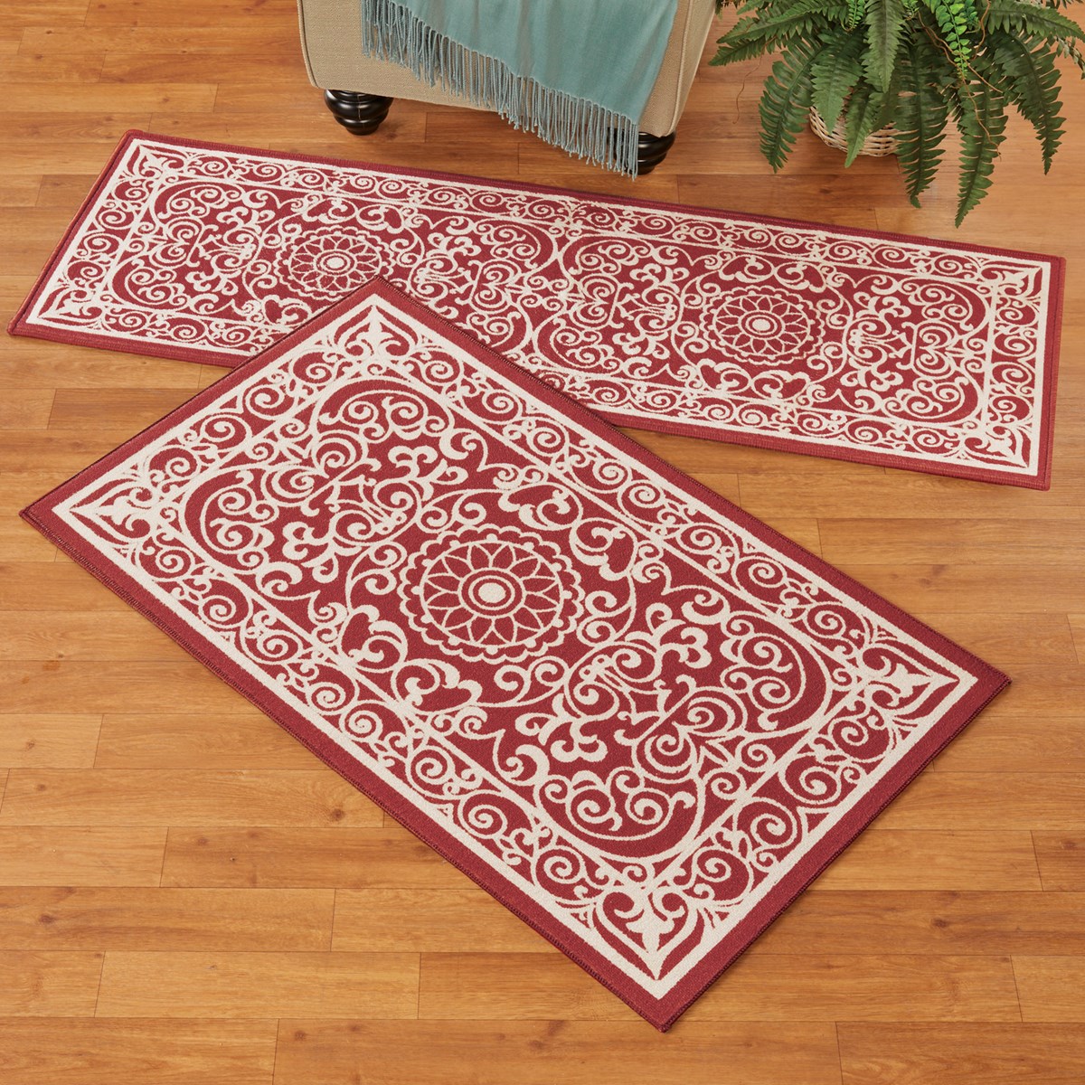 Scroll Medallion Printed Skid-Resistant Accent Rug | Collections Etc.
