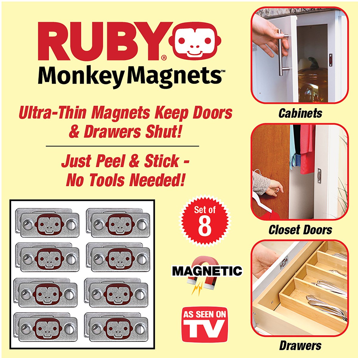 Ruby Monkey Ultra-Thin Magnets - Set of 8 | Collections Etc.
