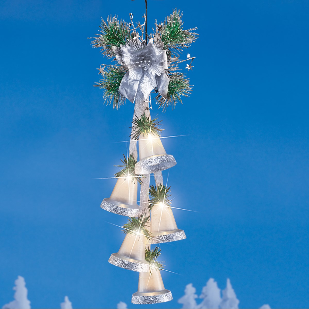 Solar Lighted Christmas Bells Hanging Outdoor Mobile | Collections Etc.