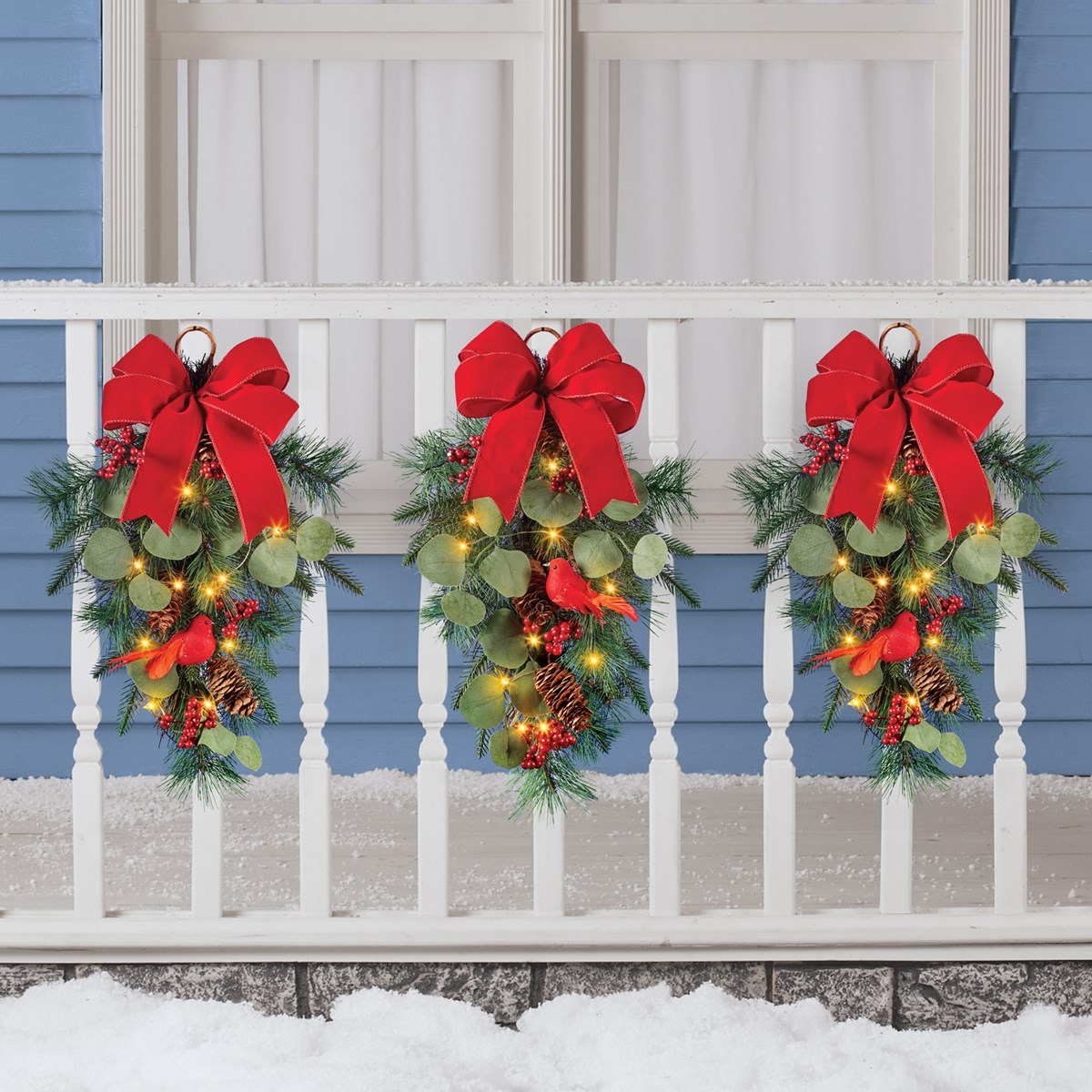 LED Lighted Festive Cardinal Solar Powered Swags - Set of 3 ...