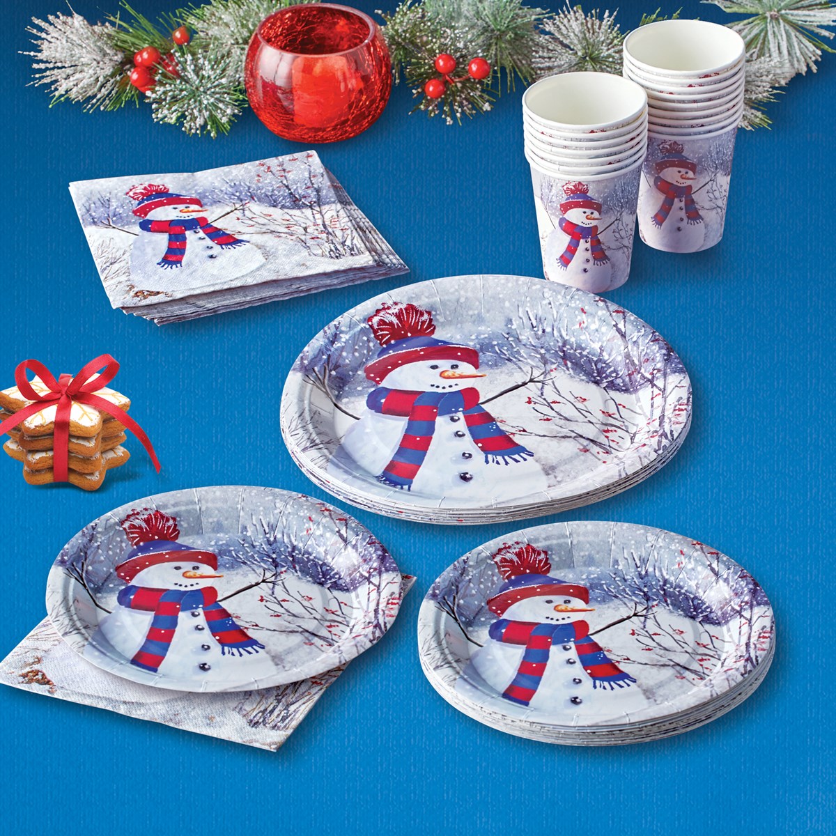 68-piece Winter Snowman Christmas Paper Tableware | Collections Etc.