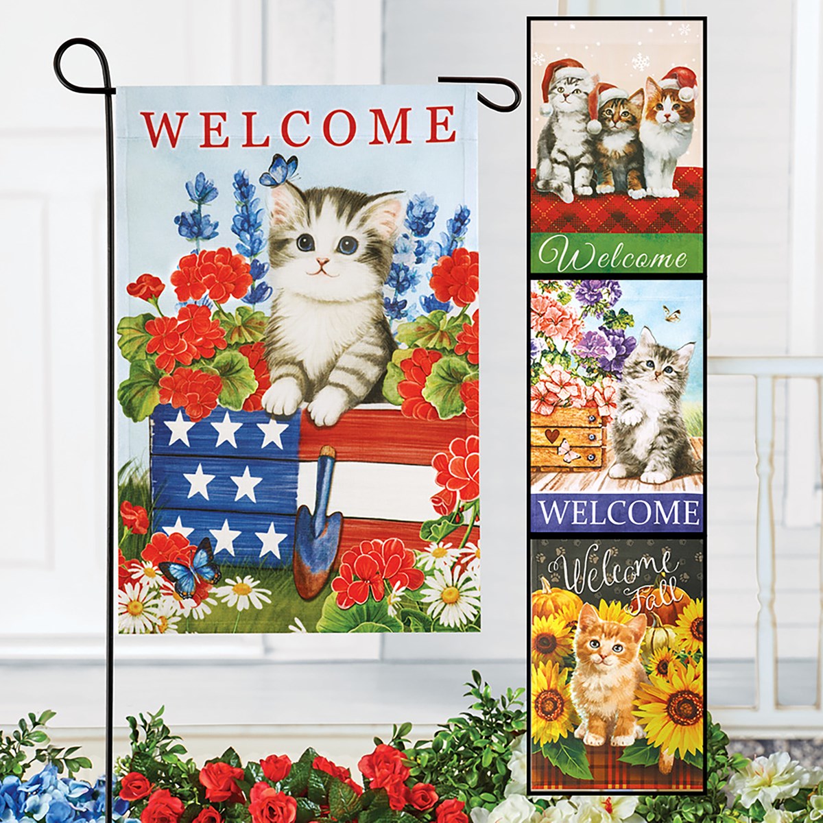 Interchangeable Seasonal Cat Garden Flags - Set of 4 | Collections Etc.