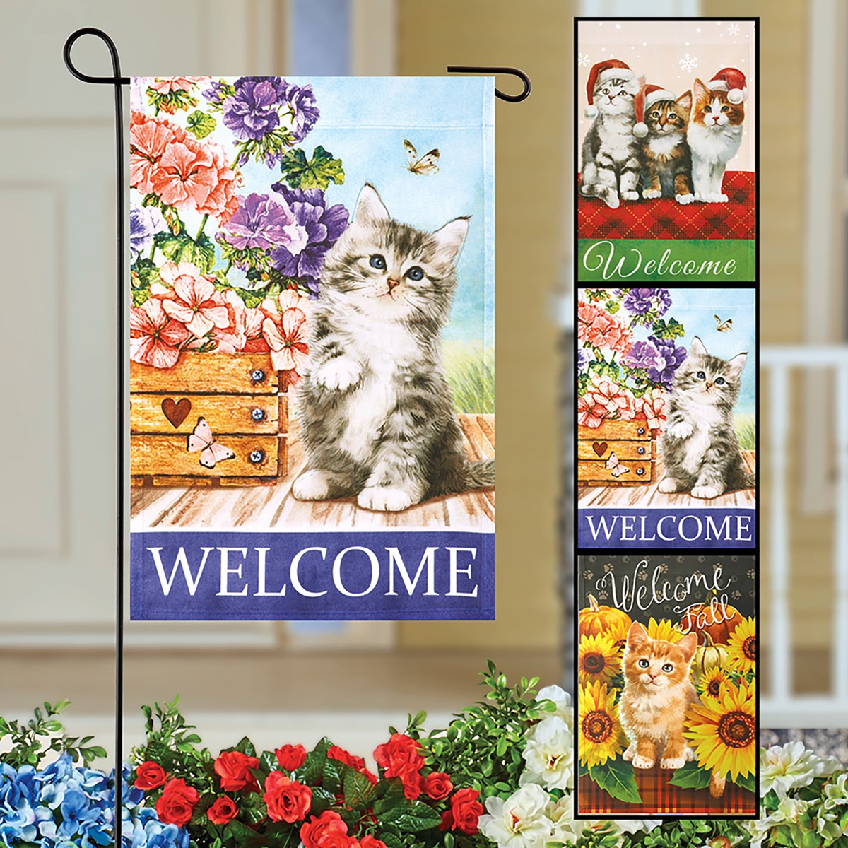 Interchangeable Seasonal Cat Garden Flags - Set of 4 | Collections Etc.