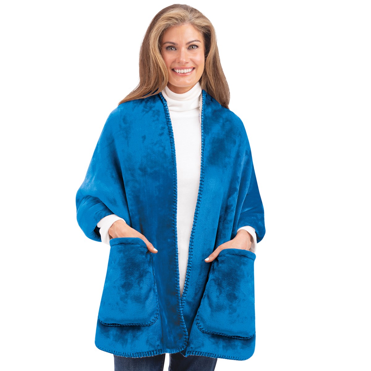 Soft Sherpa Lined Wrap with Front Pockets | Collections Etc.