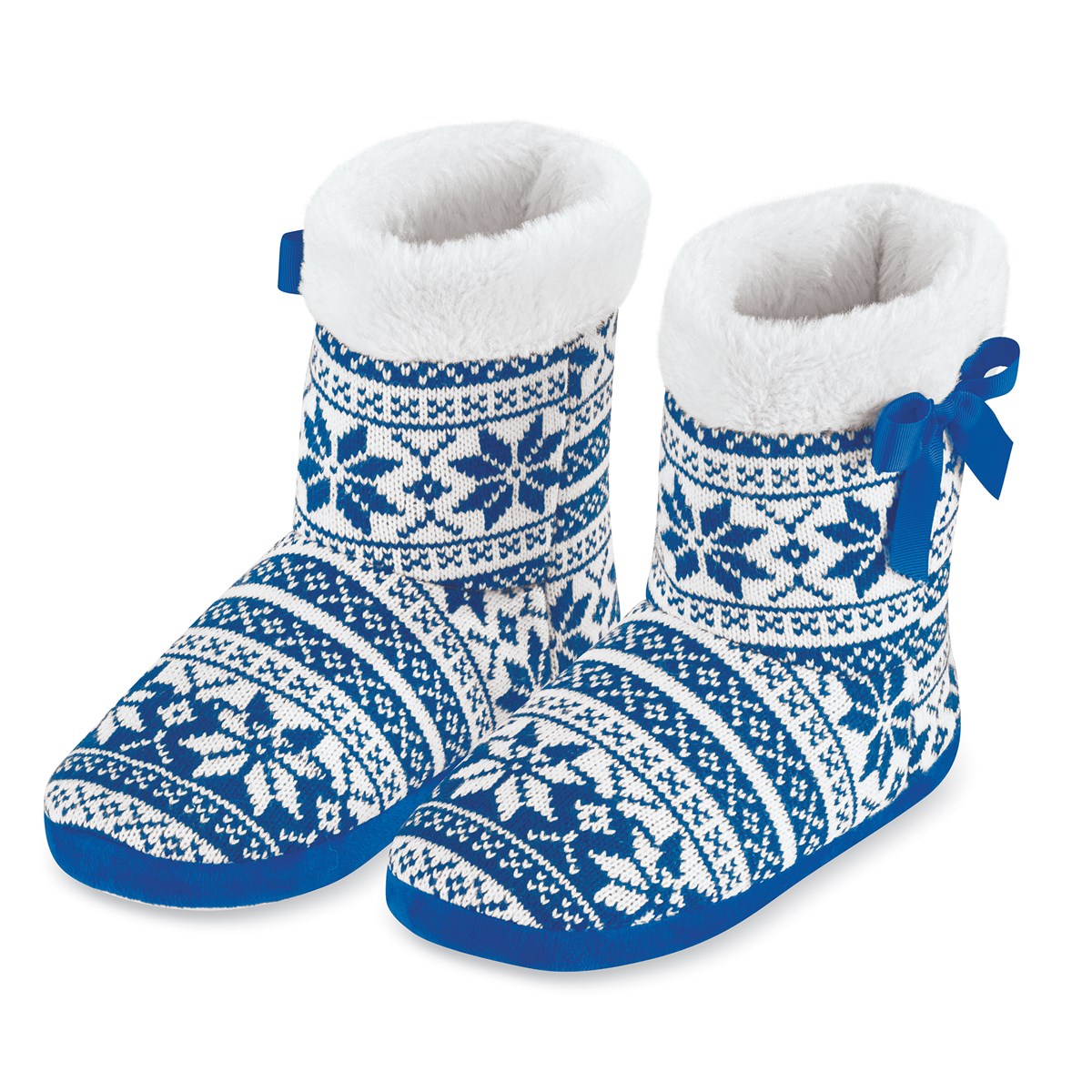 Soft Knit Nordic Snowflake Bootie Slippers with Faux Fur Lining ...