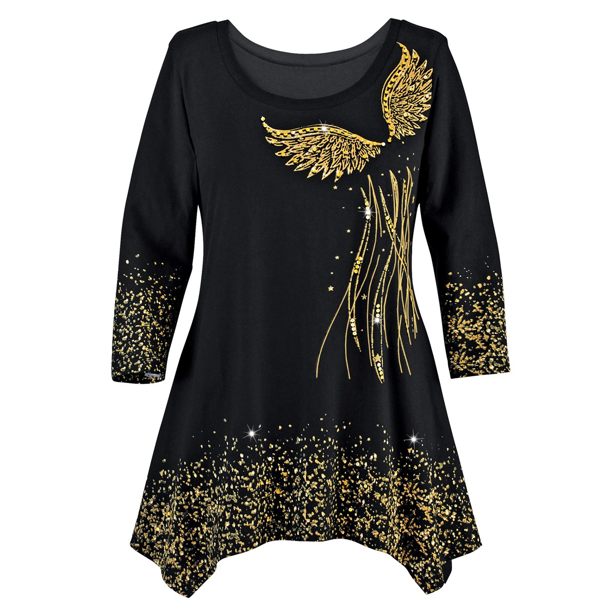 Sparkling Golden Angel Wings Sharkbite Tunic | Collections Etc.