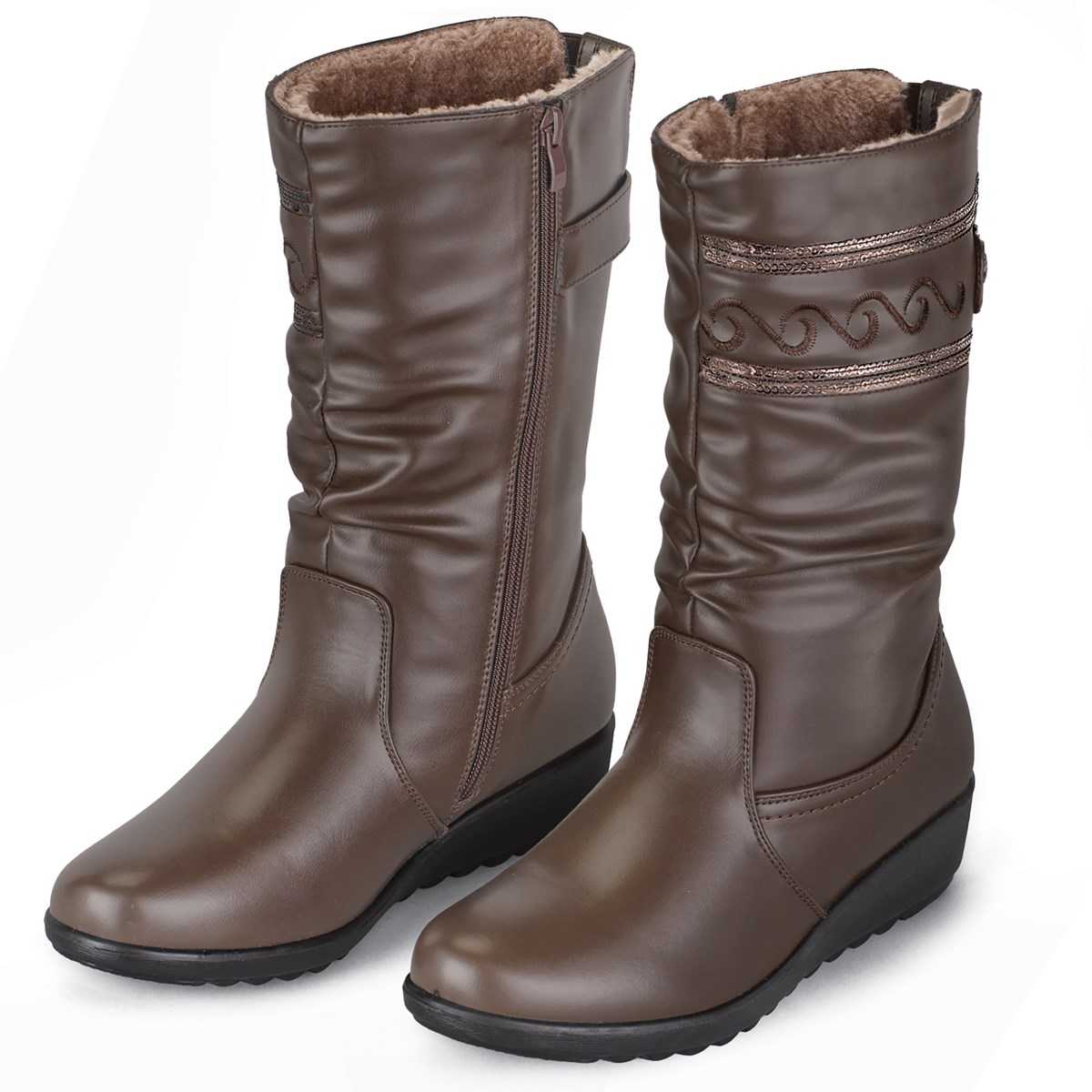 Decorative Embroidery Scrunch Side Zipper Boots | Collections Etc.