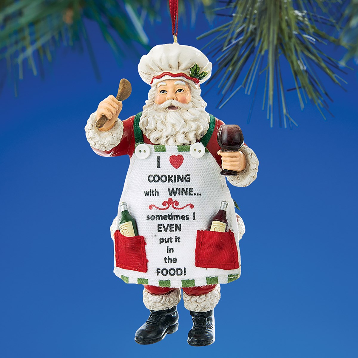 Hand-Painted Cooking with Wine Santa Christmas Ornament | Collections Etc.