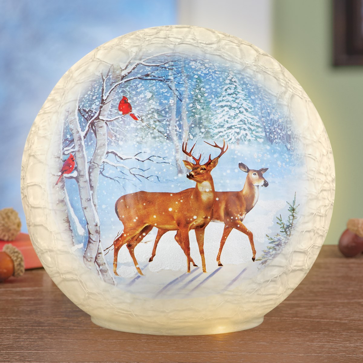 Winter Deer LED Lighted Glass Ball Tabletop Lamp | Collections Etc.