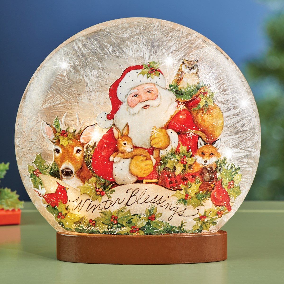 LED Lighted Frosted Glass Santa Sphere Christmas Decoration ...