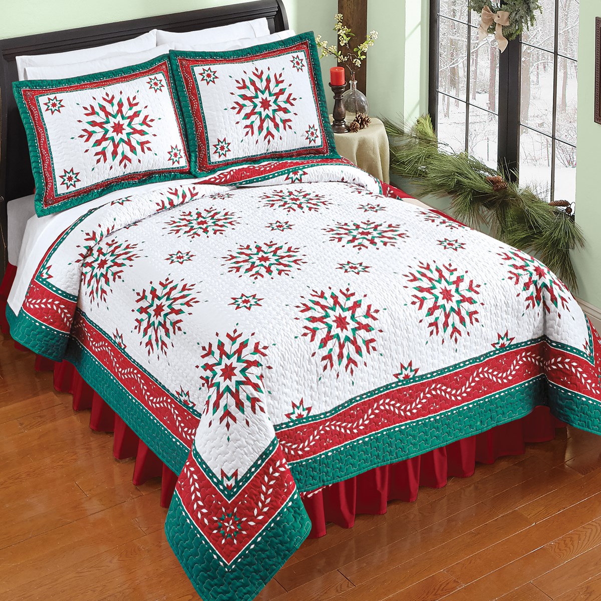 Festive Intricate Snowflake Holiday Quilt | Collections Etc.