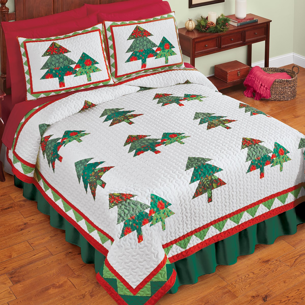 Textured Christmas Tree Patchwork Holiday Quilt | Collections Etc.