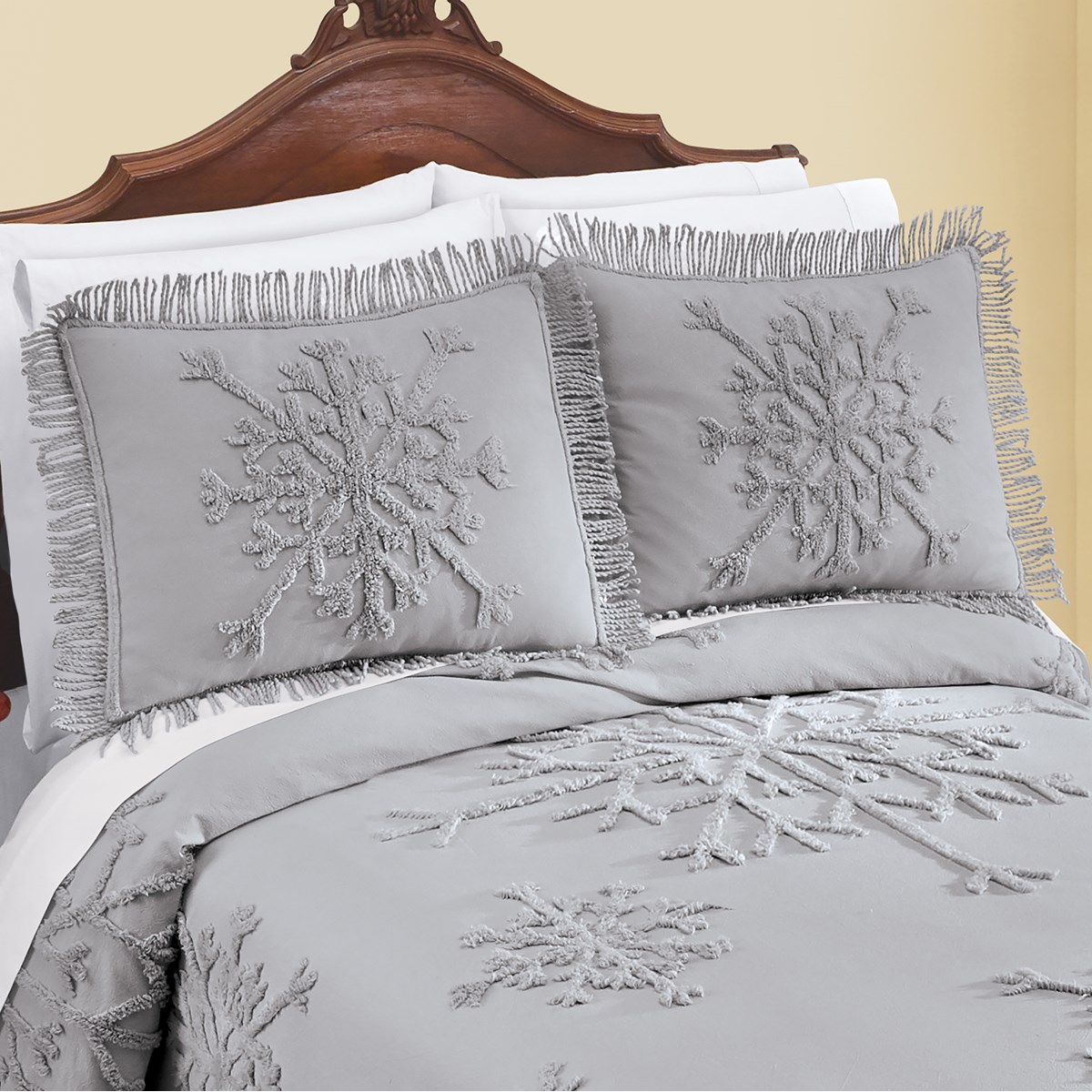Tufted Snowflake Chenille Fringe Border Pillow Sham | Collections Etc.