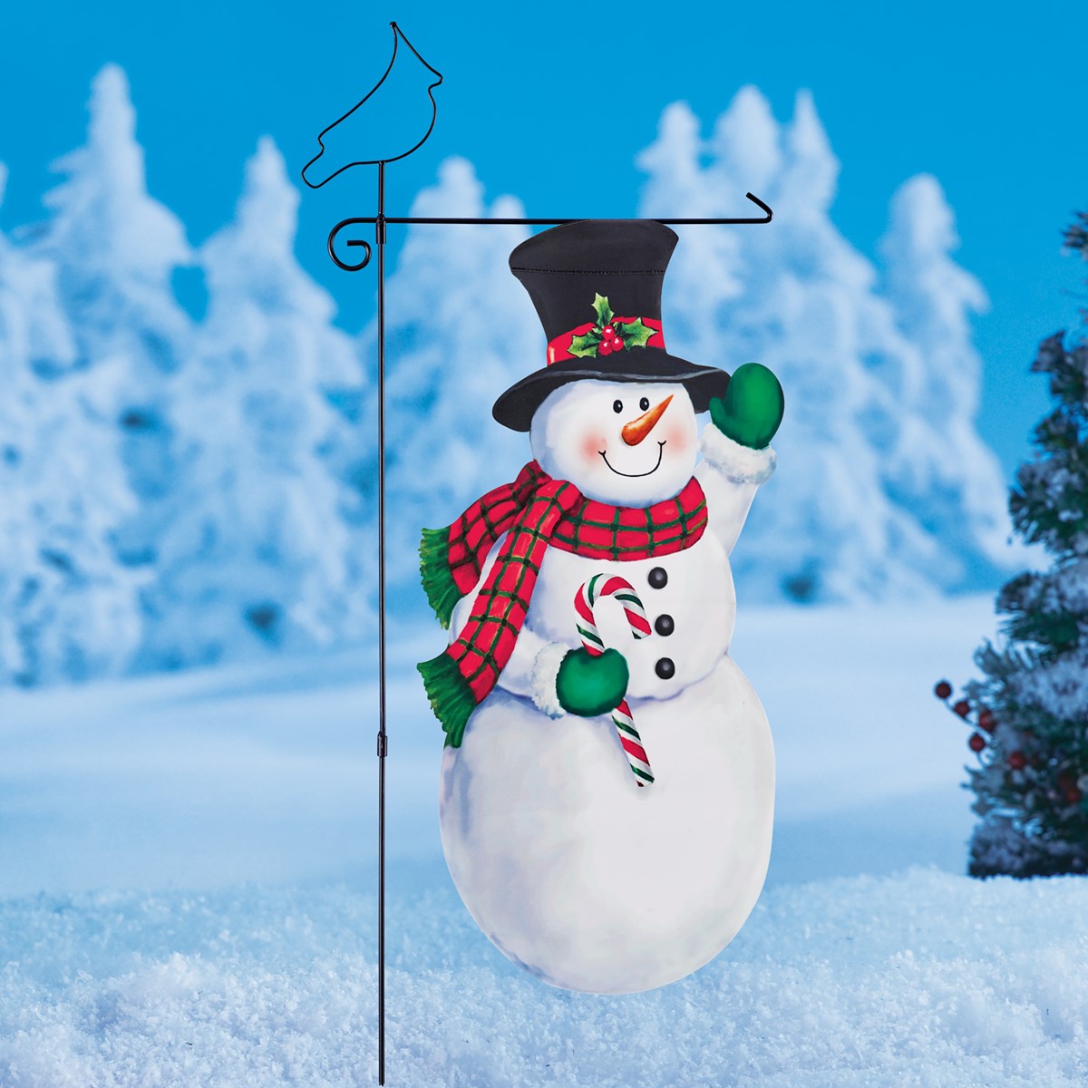 Waving Snowman Holiday Garden Flag with Metal Stake Holder ...