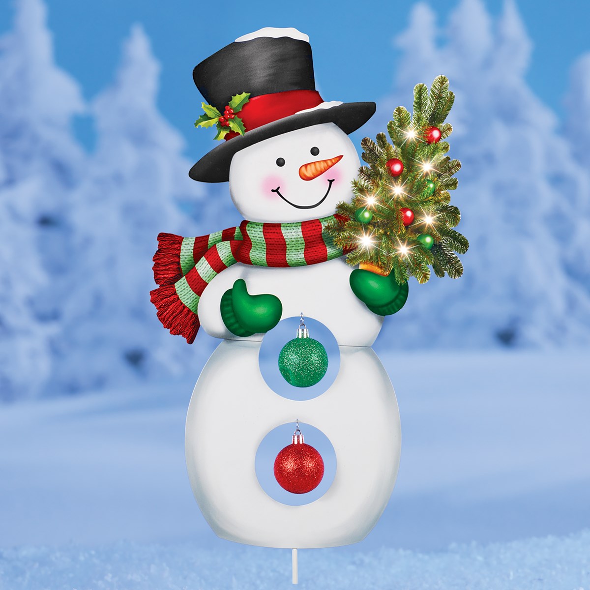 LED Lighted Snowman Carrying Tree Outdoor Yard Stake with On/Off Timer ...