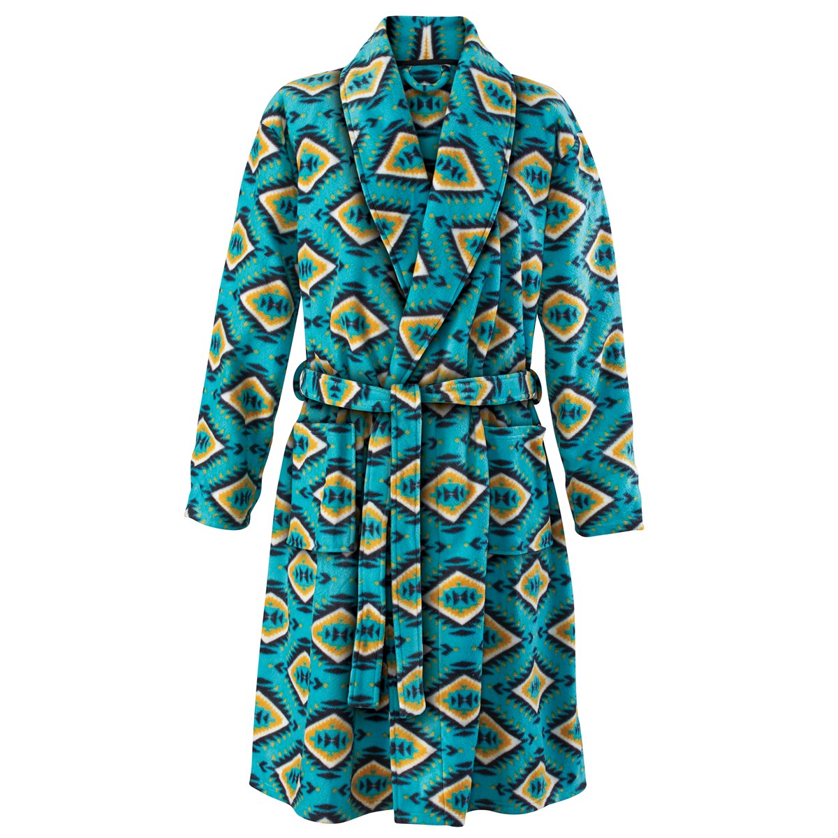 Cozy Unisex Soft Fleece Turquoise Aztec Robe | Collections Etc.