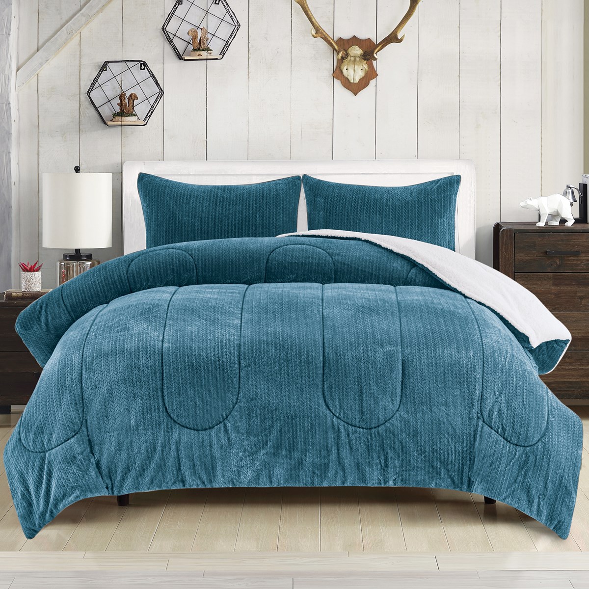 Arrow Knit Sherpa 3-Piece Solid Comforter Set | Collections Etc.
