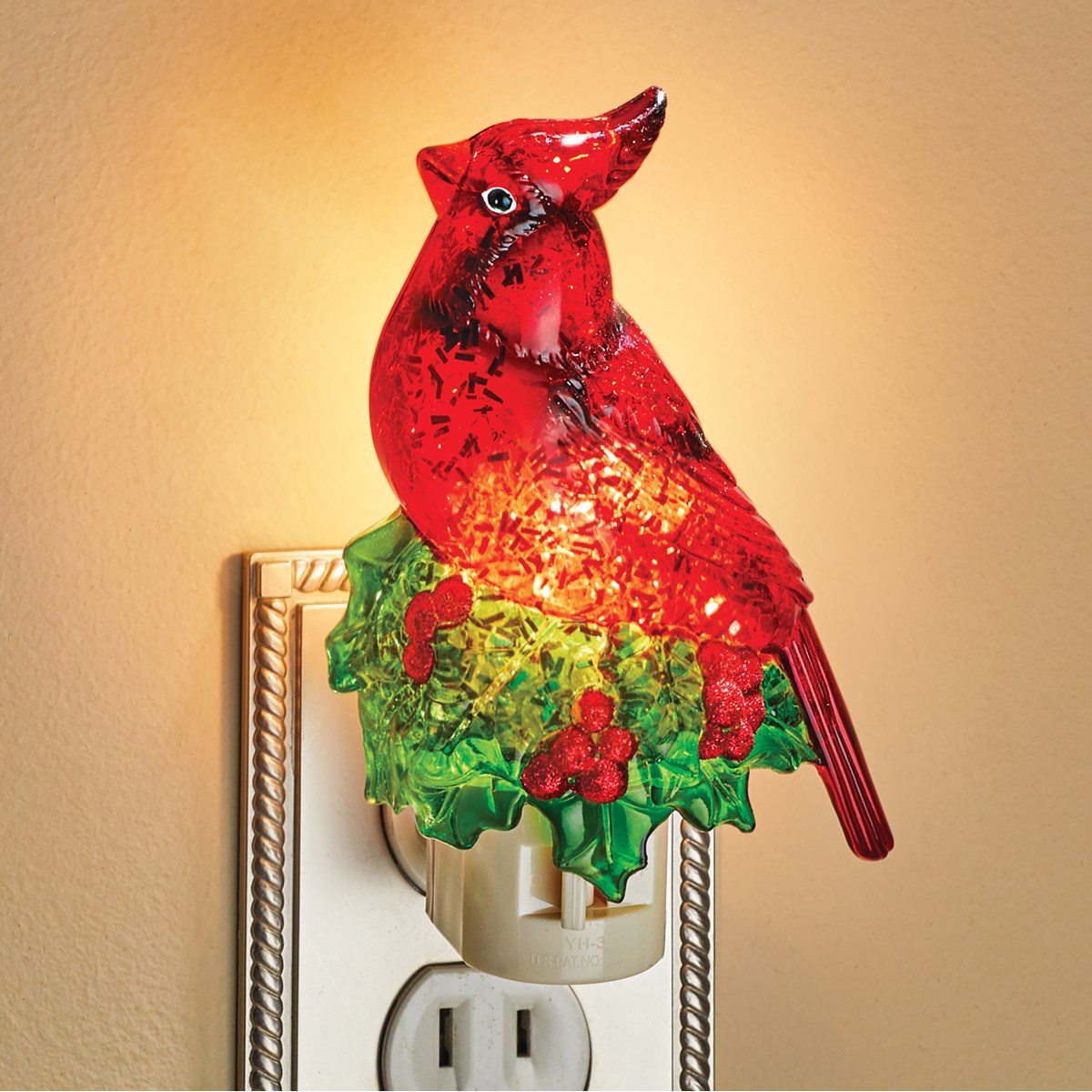 LED Lighted Holly Cardinal Glass Night Light | Collections Etc.