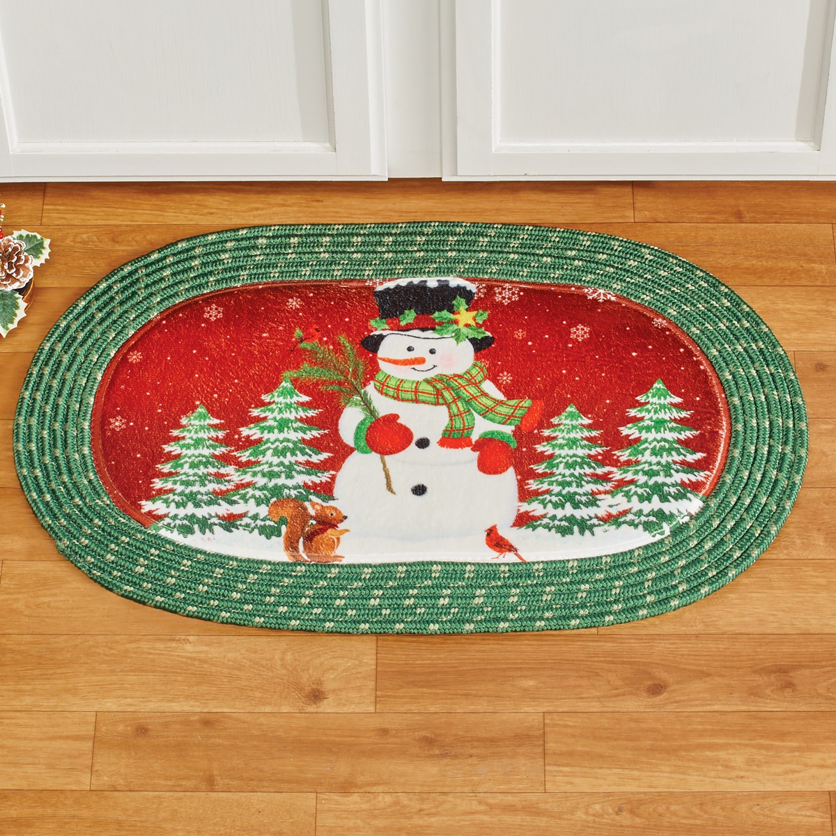 Holiday Snowman Festive Braided Kitchen Accent Rug | Collections Etc.