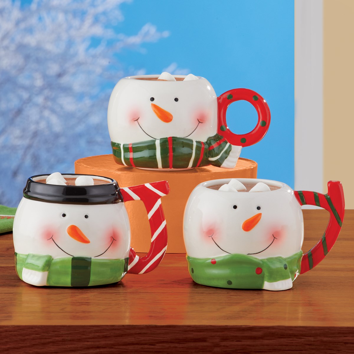 Festive Stackable Joy Snowman Mugs - Set of 3 | Collections Etc.