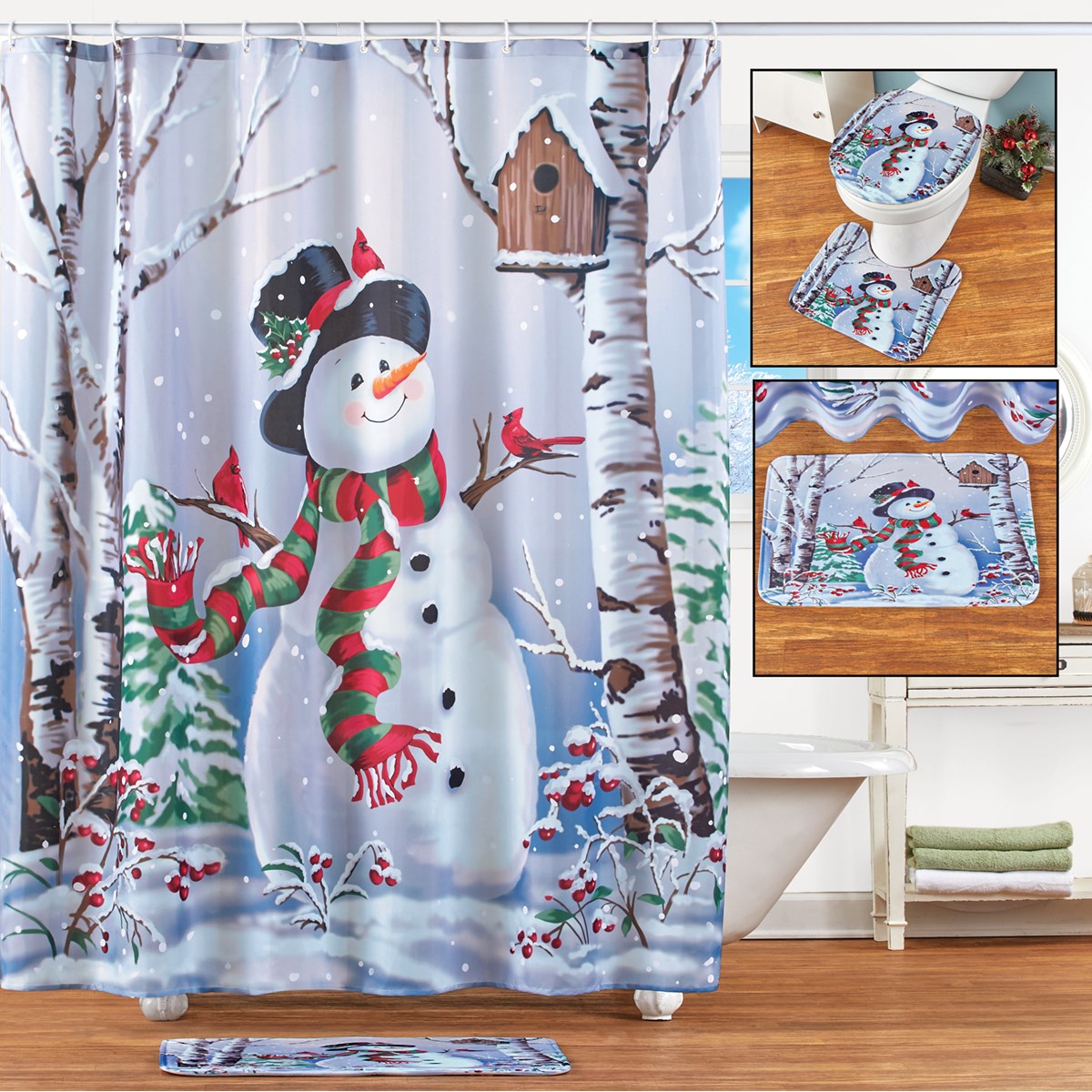4-Piece Festive Winter Snowman Bathroom Set | Collections Etc.