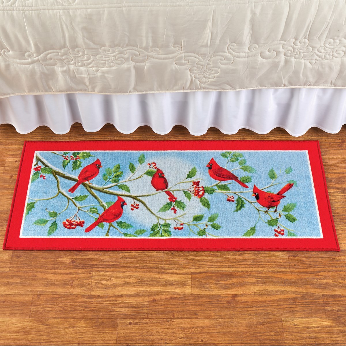 Cardinals On Branch Winter Holly Printed Accent Rug | Collections Etc.