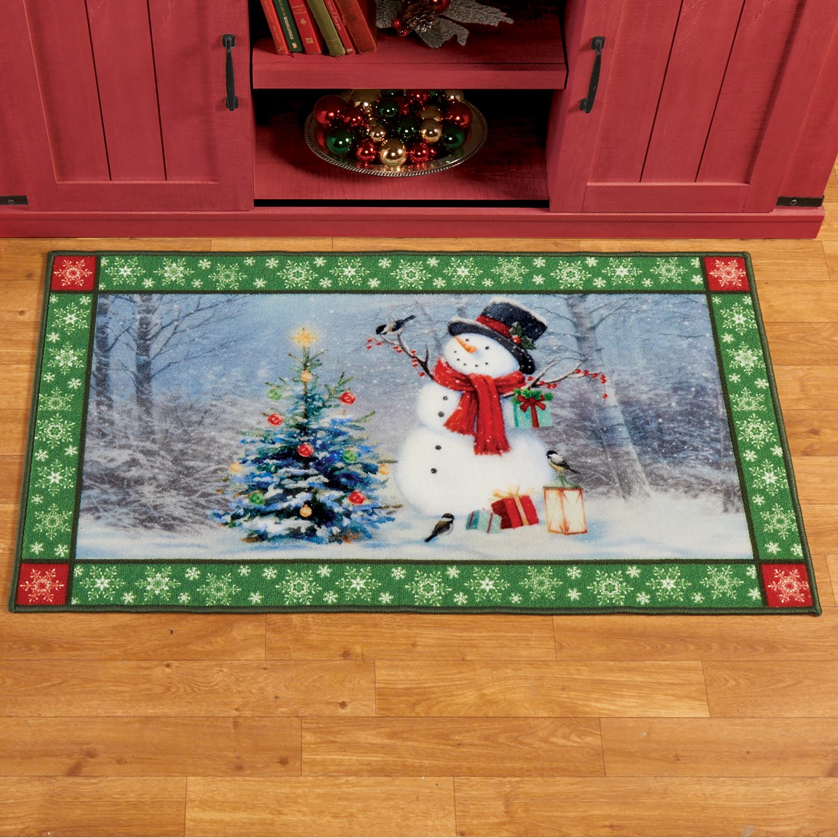 Winter Snowman with Snowy Christmas Tree Accent Rug | Collections Etc.