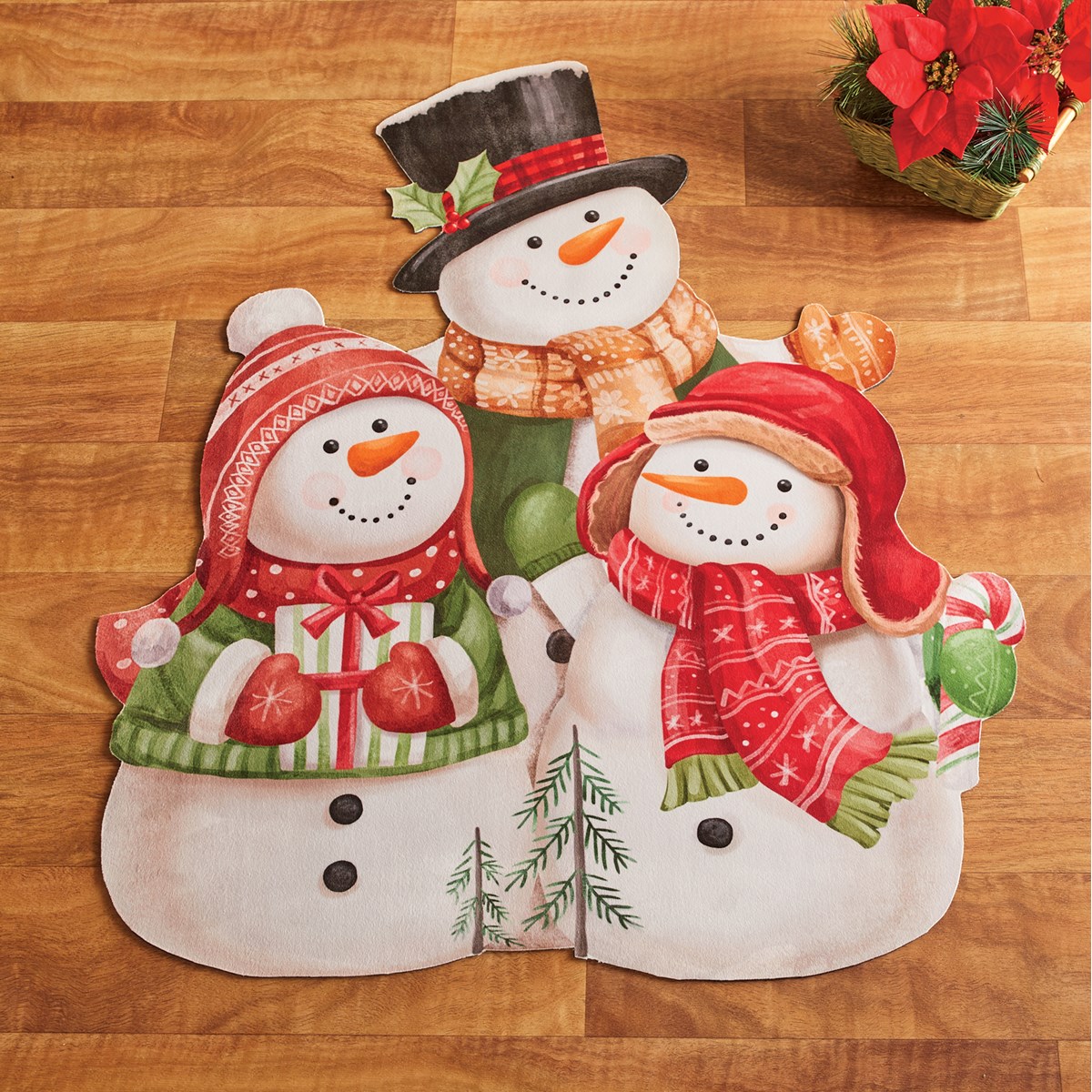 Charming Snowman Family Christmas Shaped Accent Mat with Skid-Resistant ...
