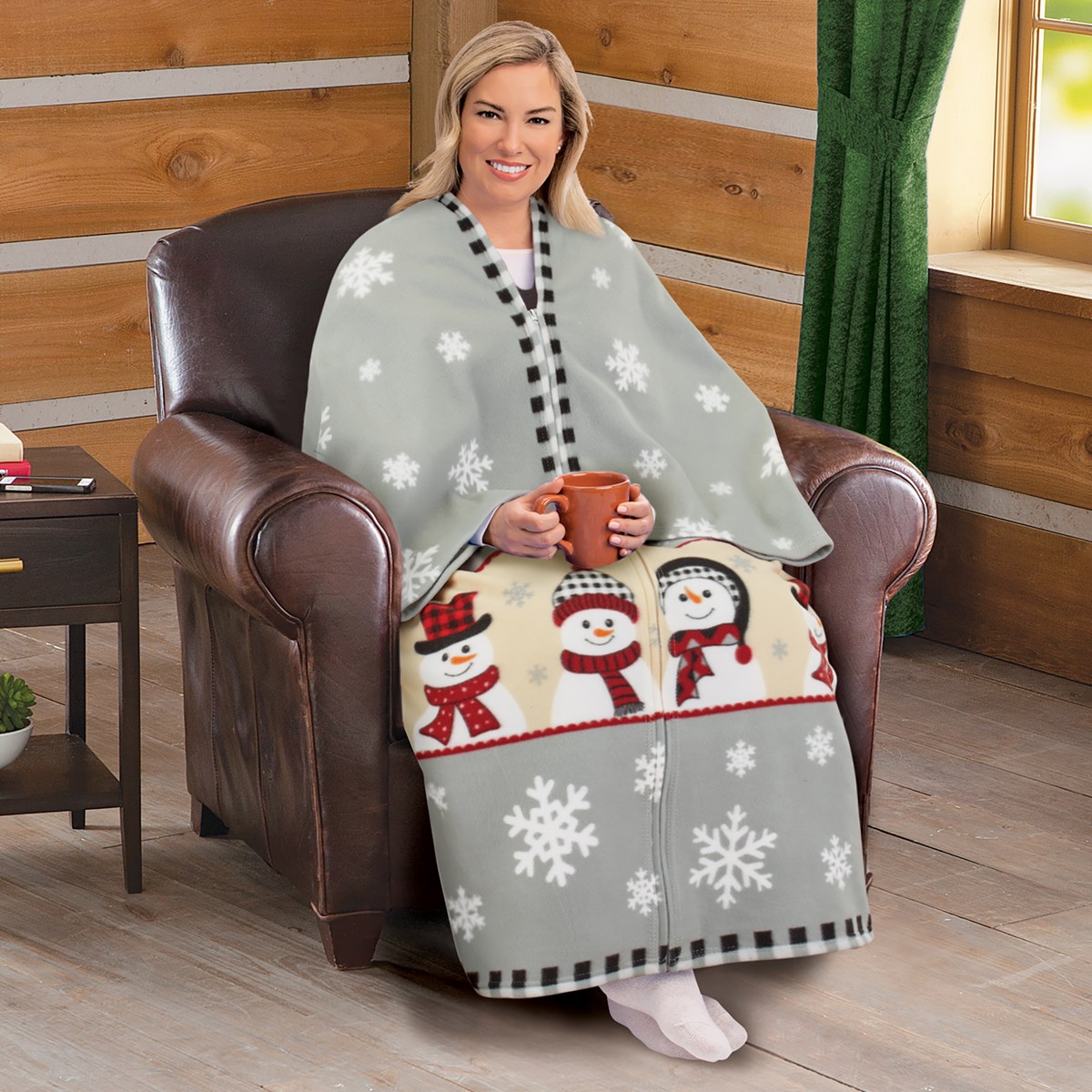 Cozy Snowman Soft Fleece Zippered-Front Cuddle Wrap | Collections Etc.