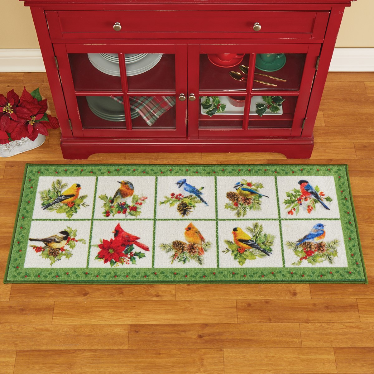 Patchwork Realistic Winter Birds Accent Rug | Collections Etc.