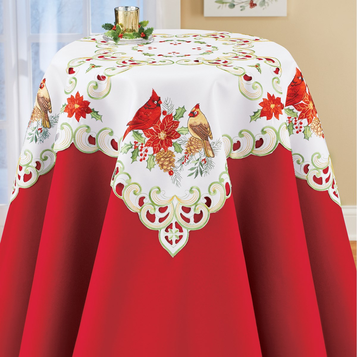 Embroidered Holiday Birds Table Linens | Collections Etc.