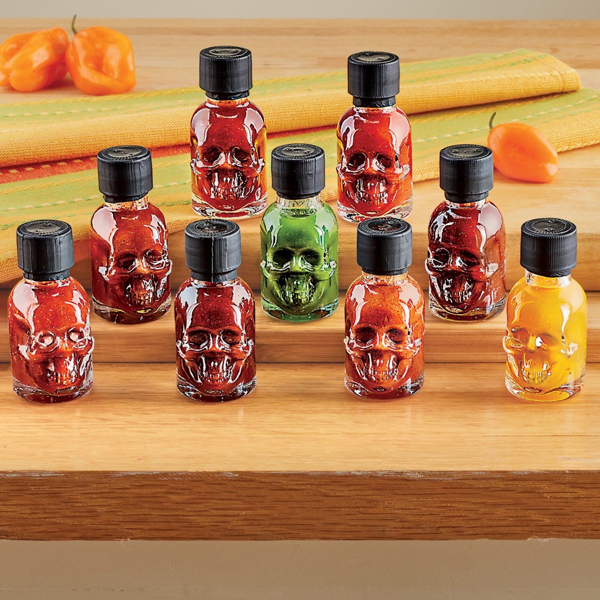 Set of 9 Skull-Shaped Hot Sauce Pack with Gift Box | Collections Etc.