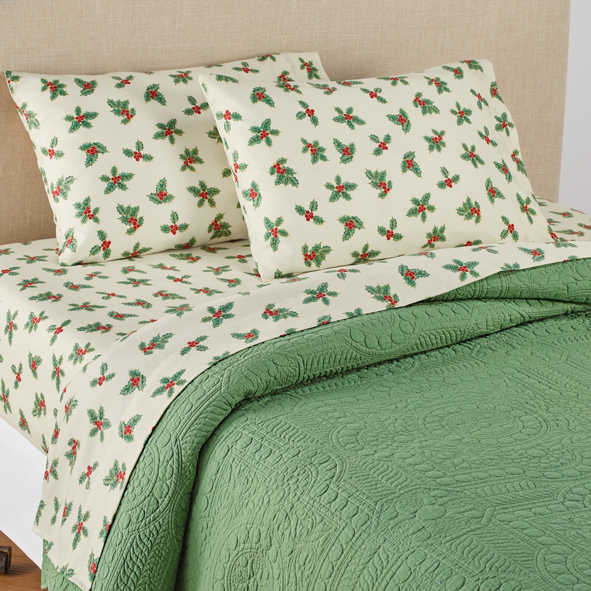 Colorful Holiday Holly 3-Piece Sheet Set | Collections Etc.