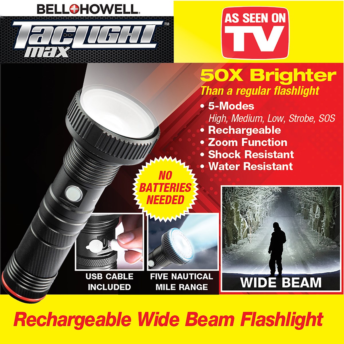Bell + Howell Taclight Max Rechargeable Wide Beam Flashlight ...