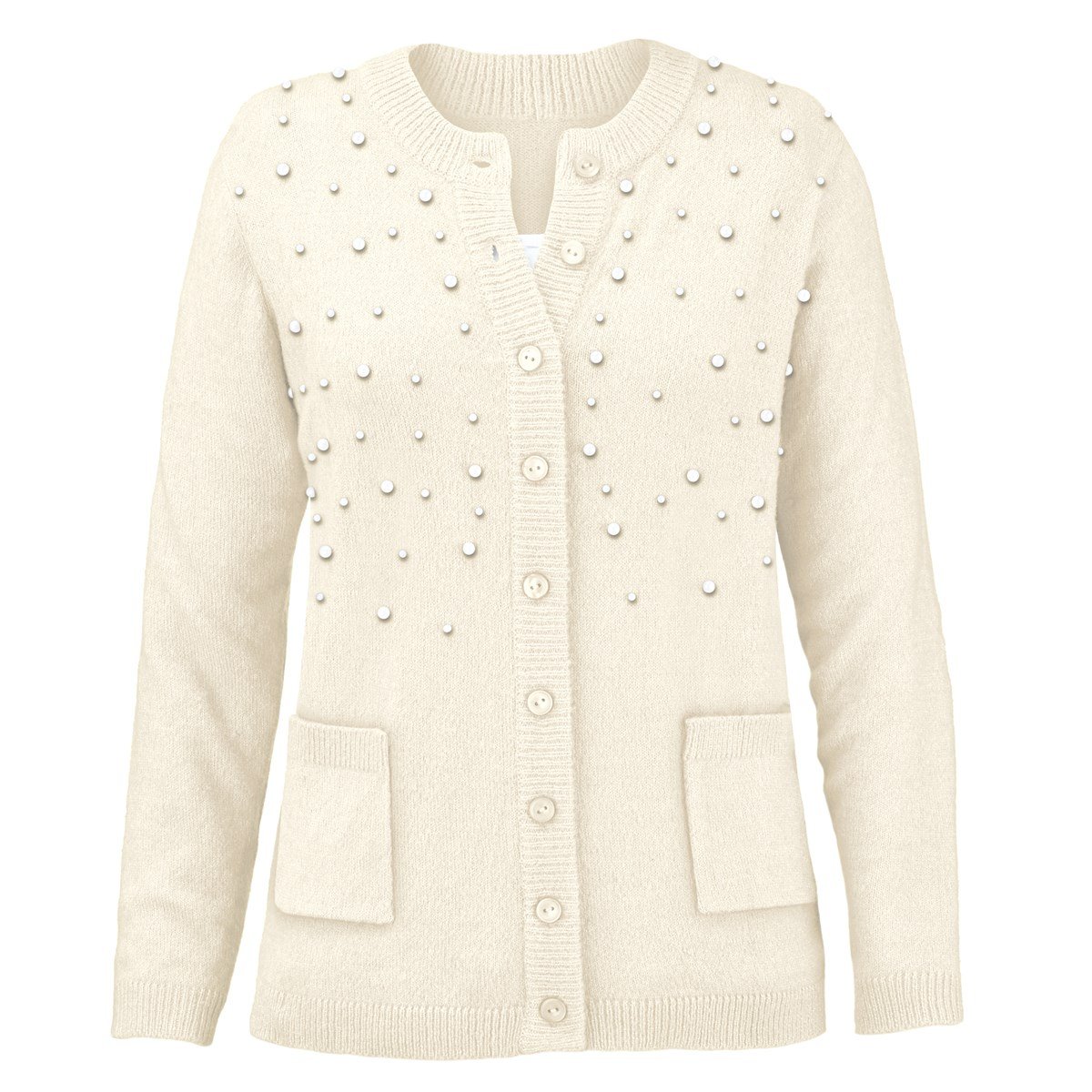 Pearl Trimmed Button Front Cardigan Sweater | Collections Etc.