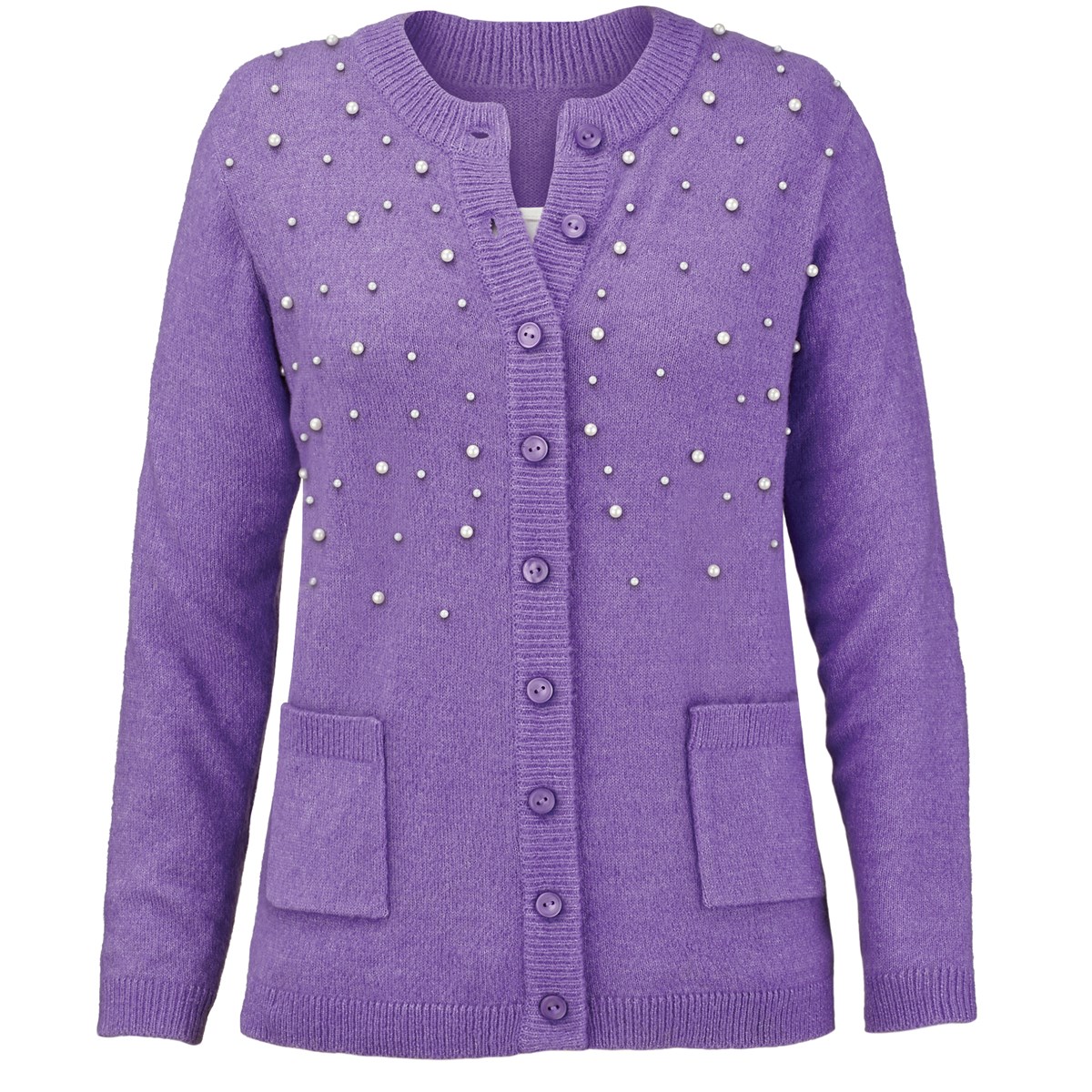 Pearl Trimmed Button Front Cardigan Sweater | Collections Etc.