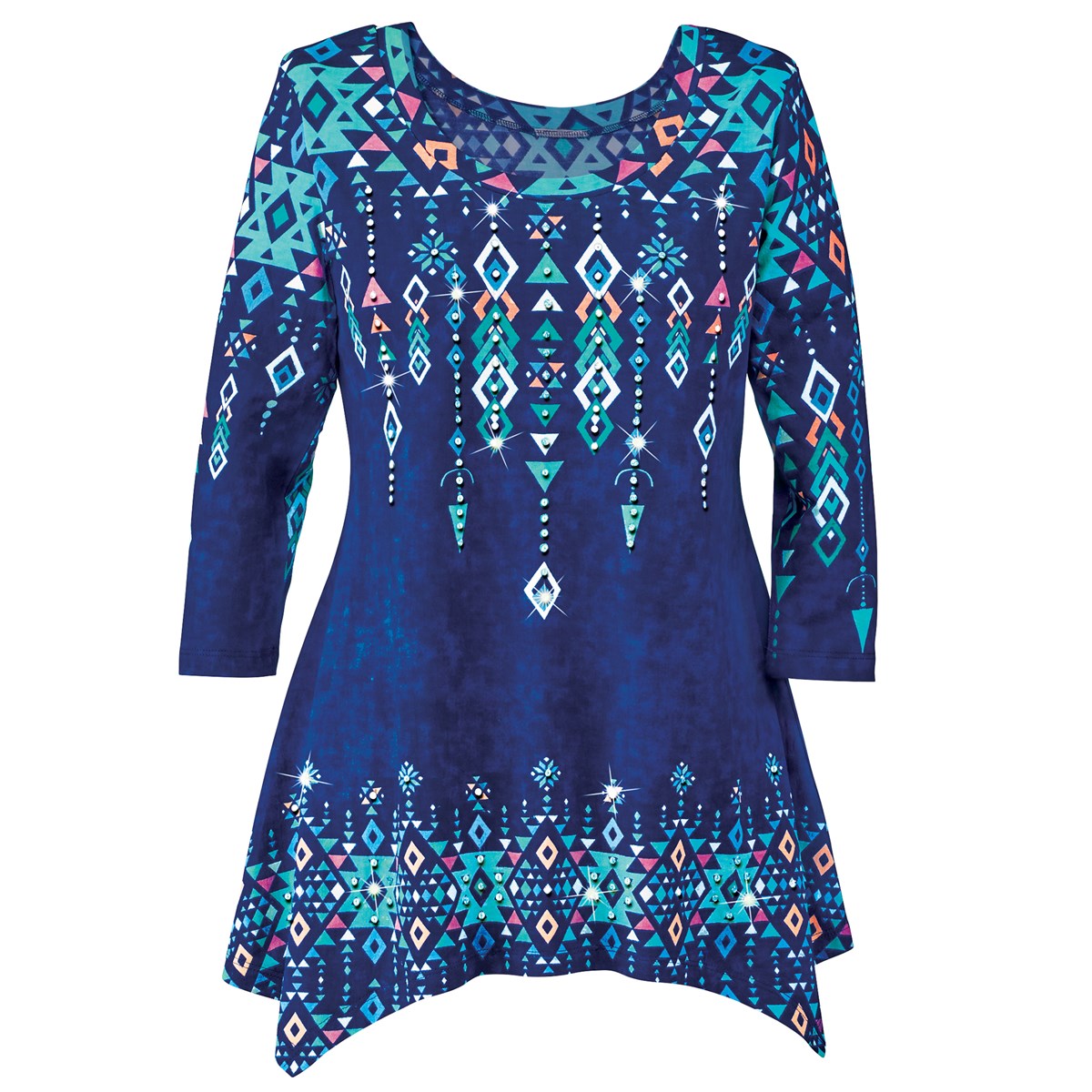 Aztec Inspired Design Scoop Neck Sharkbite Tunic | Collections Etc.