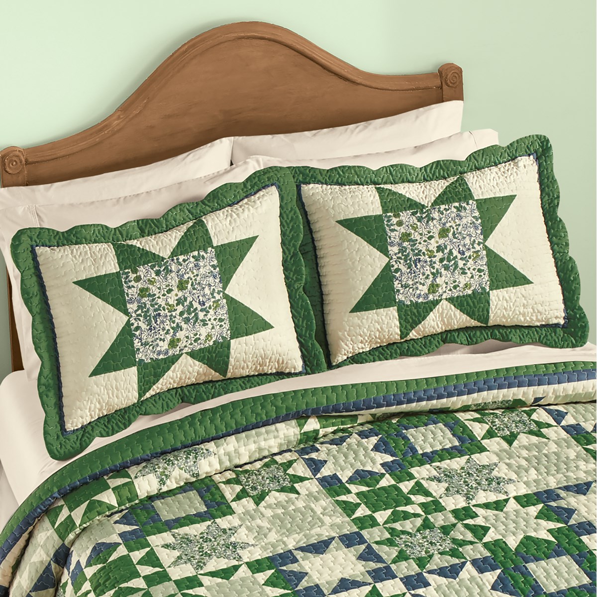 Start Patchwork Design Sage Scalloped Edge Pillow Sham | Collections Etc.