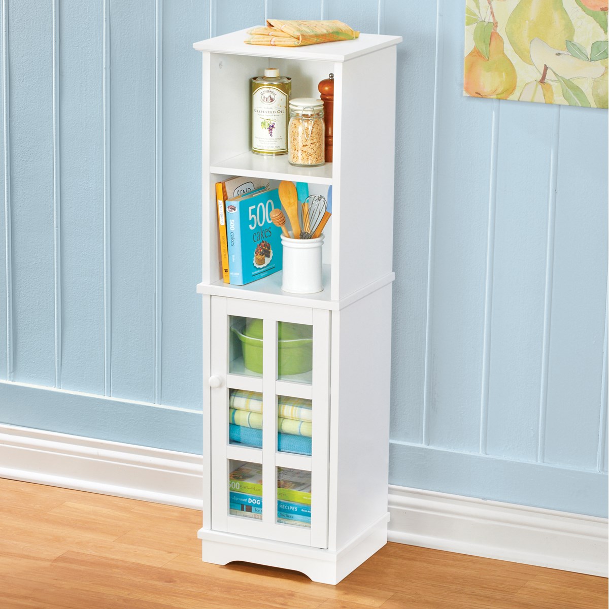 White Wooden Freestanding Storage Cabinet with Shelves | Collections Etc.